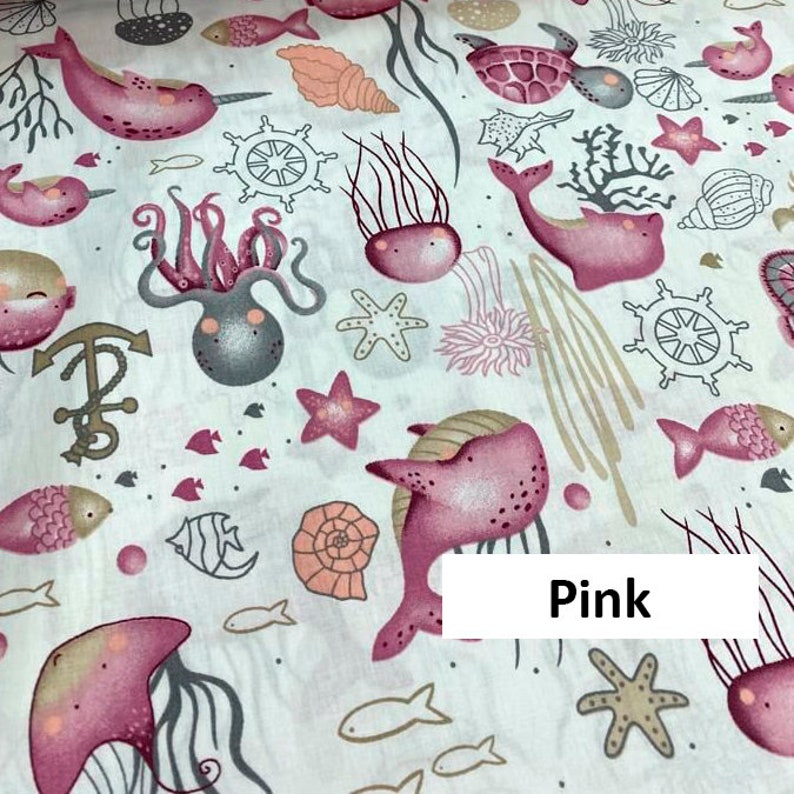 Ocean Theme Fabric Sea Creatures Underwater Life Fabric Aquarium Fabric ...
