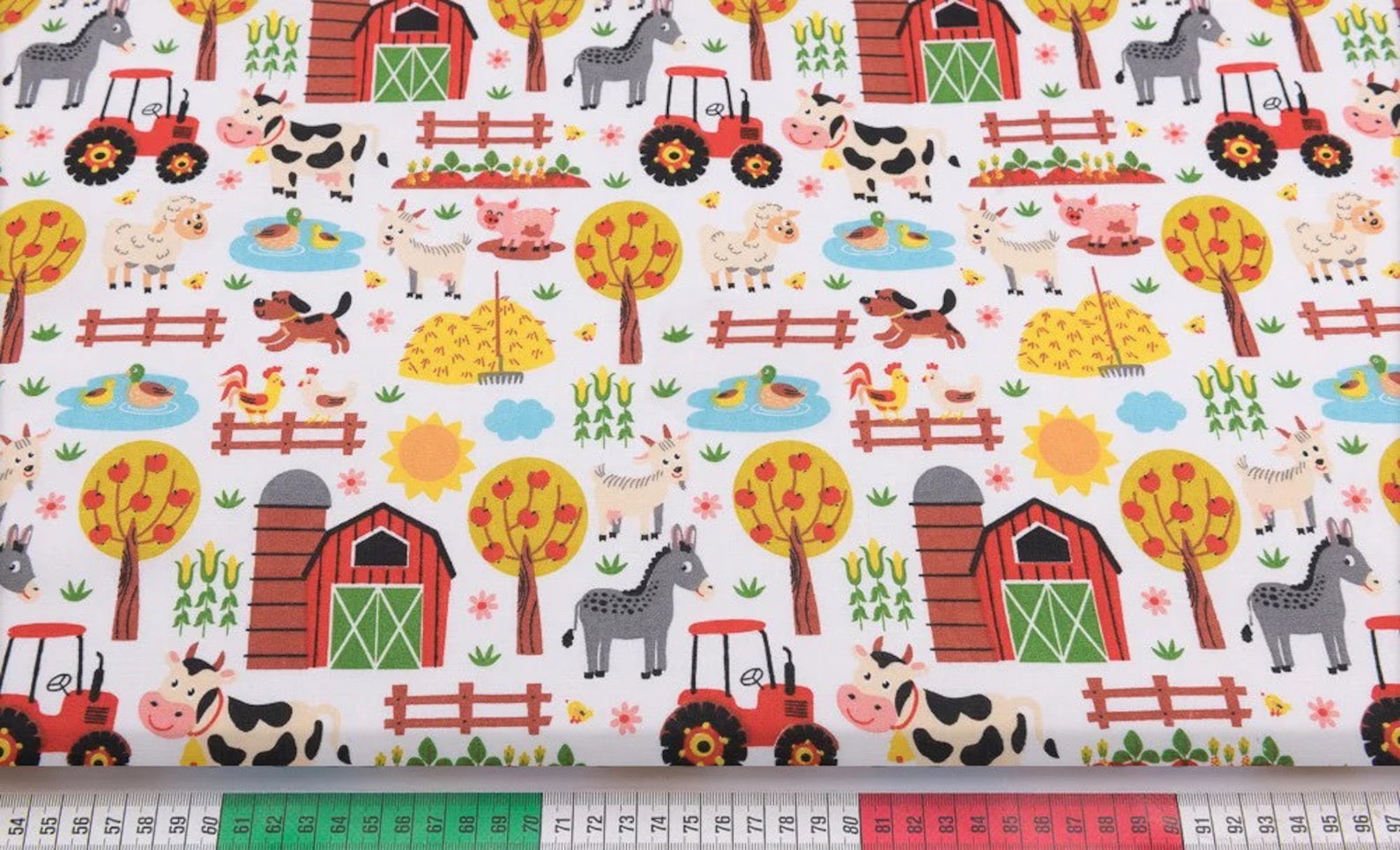 Farm fabric Farm animals fabric by the yard metre Down on the | Etsy