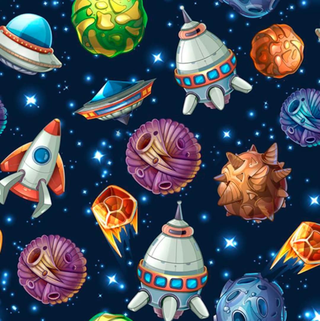 Space Upholstery Fabric Rocket Ship Galaxy Fabric Kids Fabric - Etsy