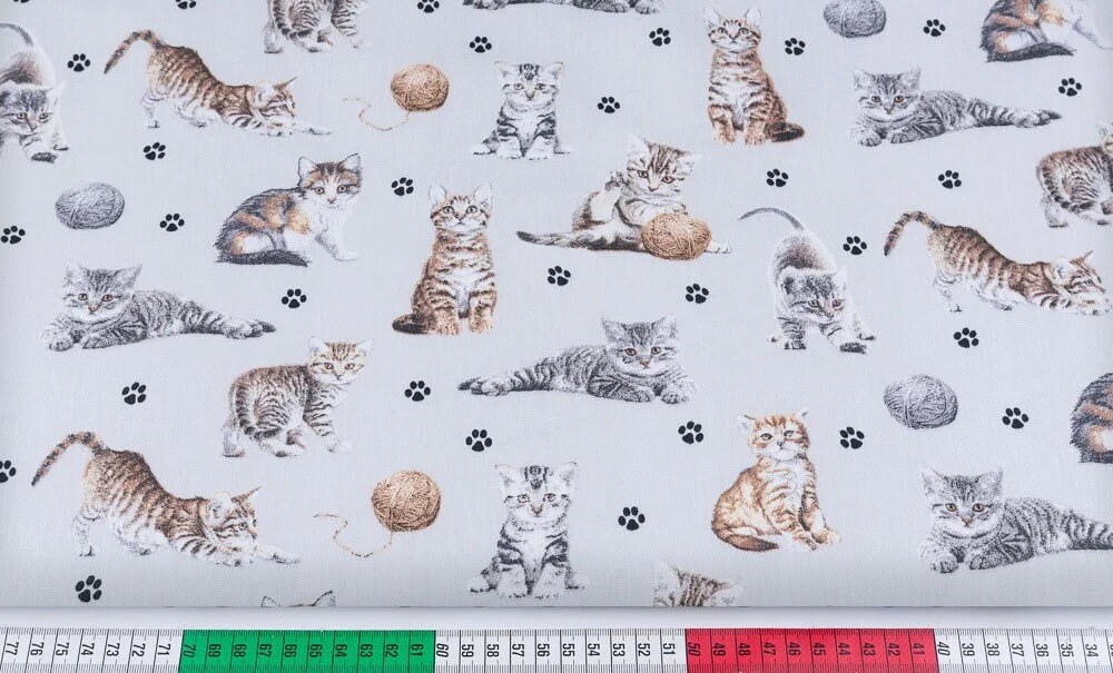 Cat fabric 100% cotton fabric by the Yard-Meter Cats print | Etsy