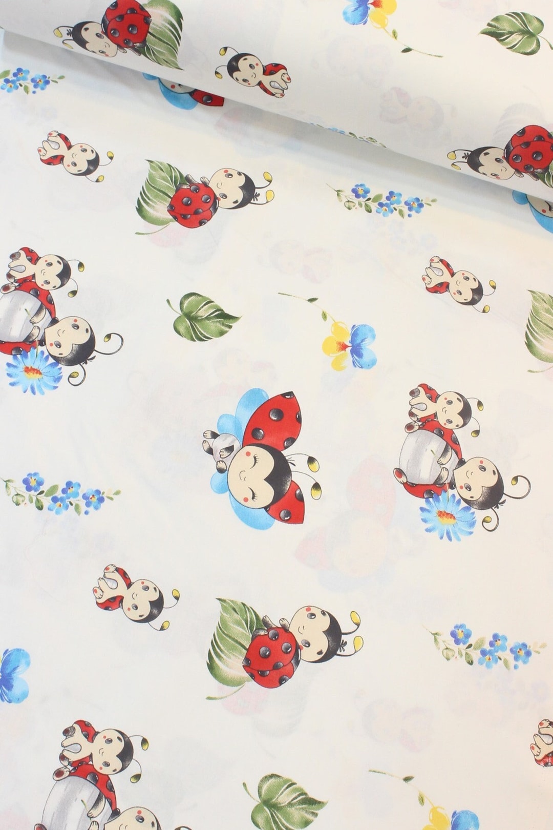 Ladybug Fabric Ladybird and Flowers Fabric Insect Fabric Nursery Fabric ...