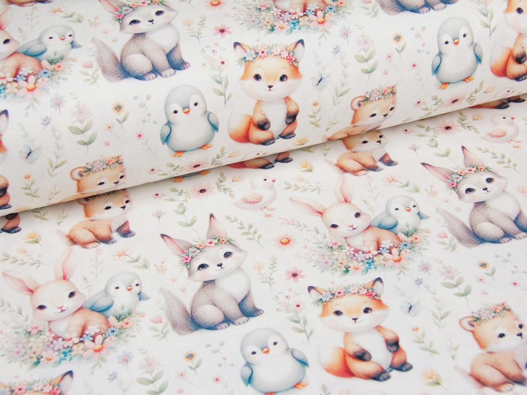 Watercolor Forest Animals Fabric Baby Fabric by the Yard Nursery Fabric ...