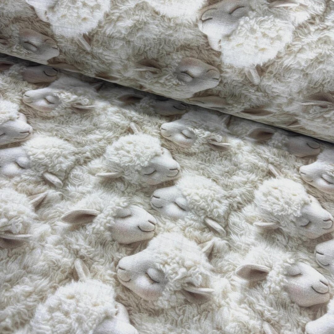 Sheep Double Gauze Fabric by the Yard Lamb Farm Animals Muslin Fabric ...