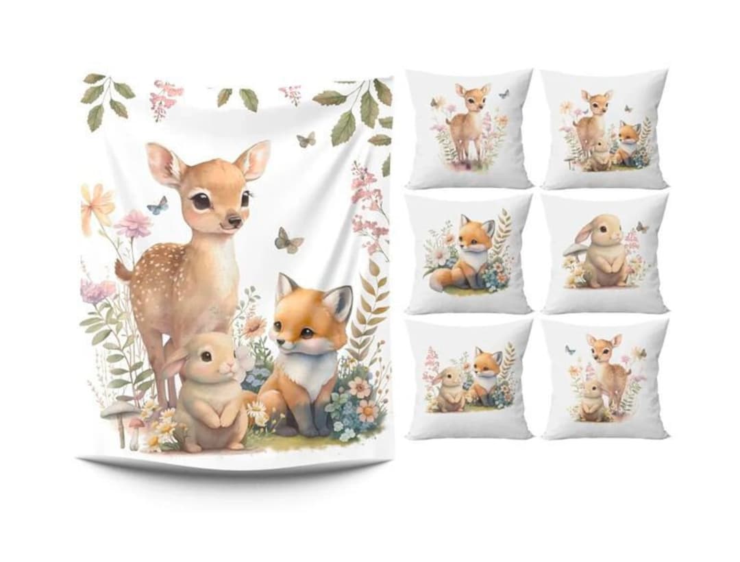 Watercolor Forest Animals 7 Panel Set Baby Quilt Panels Fabric Panels ...