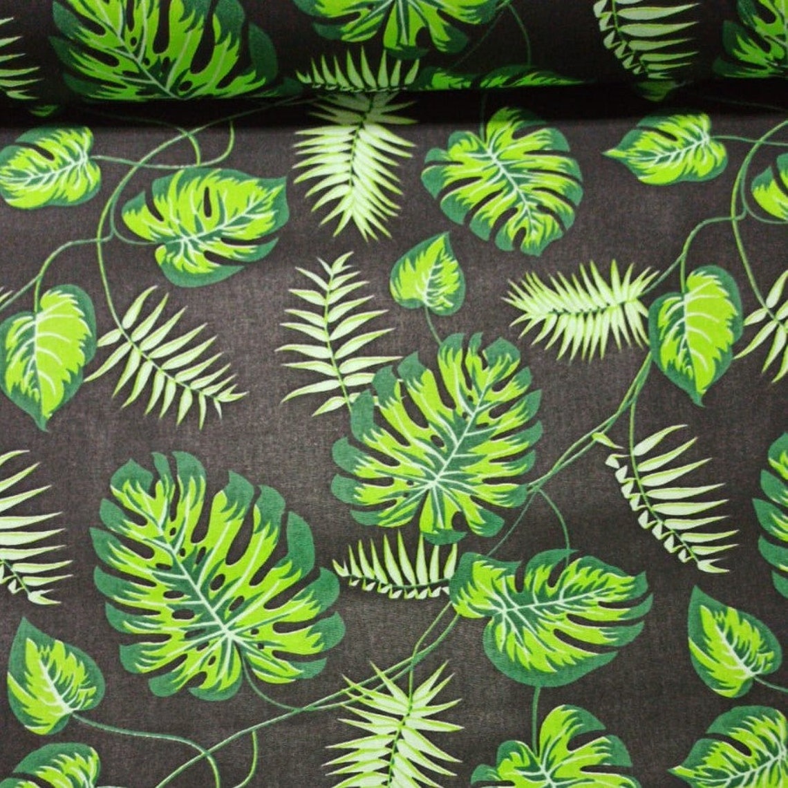 Monstera cotton fabric Tropical leaf fabric by the Yard-Meter | Etsy
