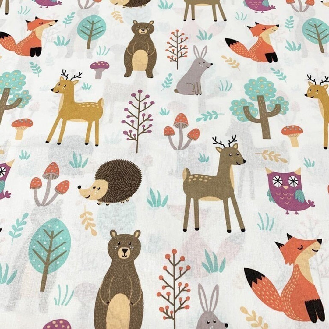 Forest Animals Fabric Deer Owl Hedgehog Bear Fox Fabric Forest - Etsy