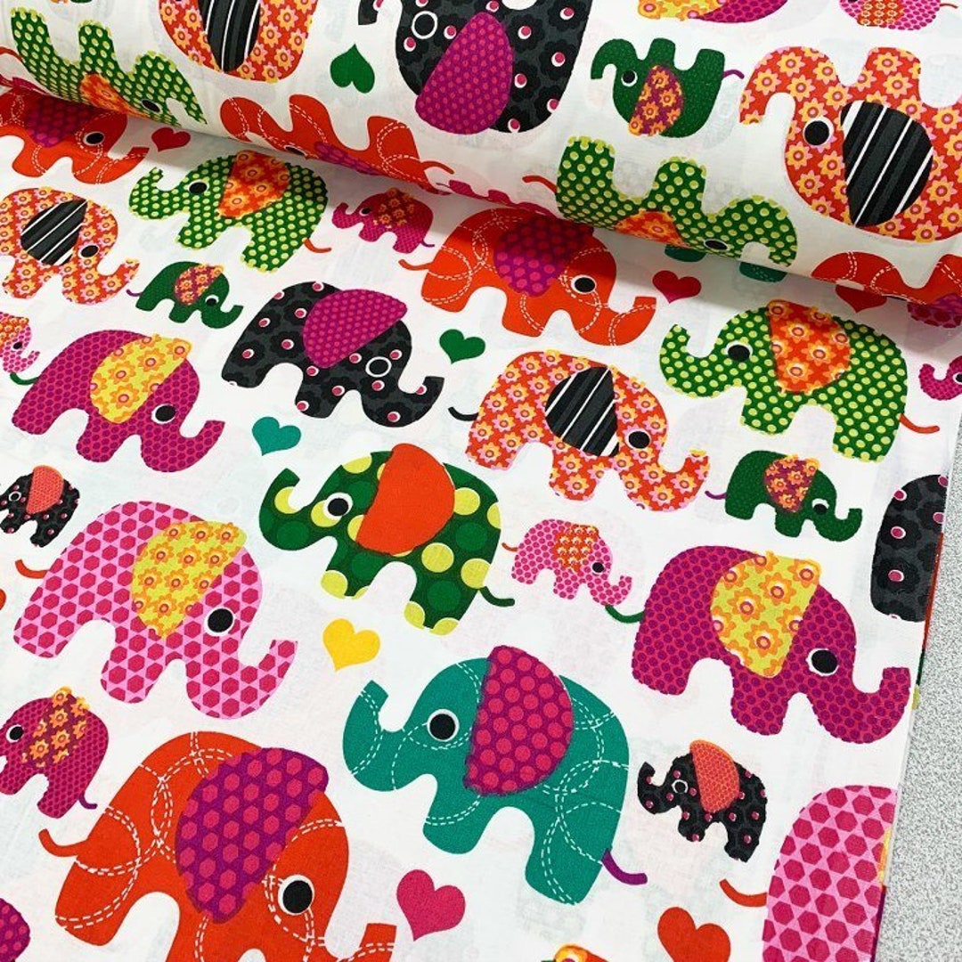 Elephant Fabric Colorful Elephants Print Material Baby Girl Fabric by ...
