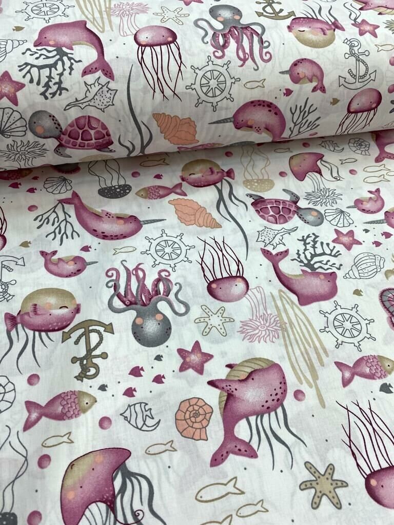 Ocean Theme Fabric Sea Creatures Underwater Life Fabric Aquarium Fabric ...