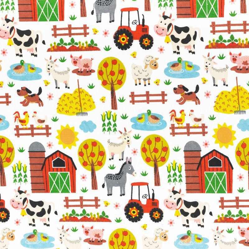 Farm Fabric Farm Animals Fabric by the Yard-meter Down on the - Etsy