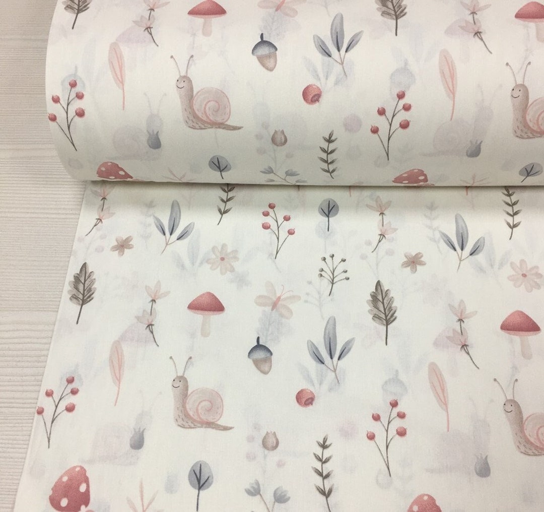 Snail Fabric Mushroom Fabric by the Yard Forest Botanical Cotton Fabric ...