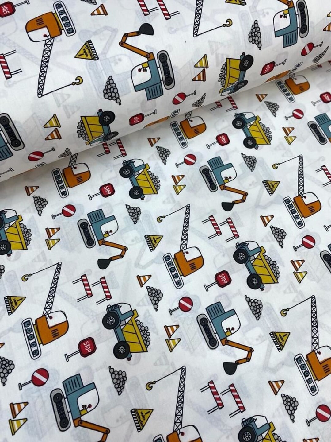 Construction Truck Fabric by the Yard Vehicles & Equipment Fabric 100% ...