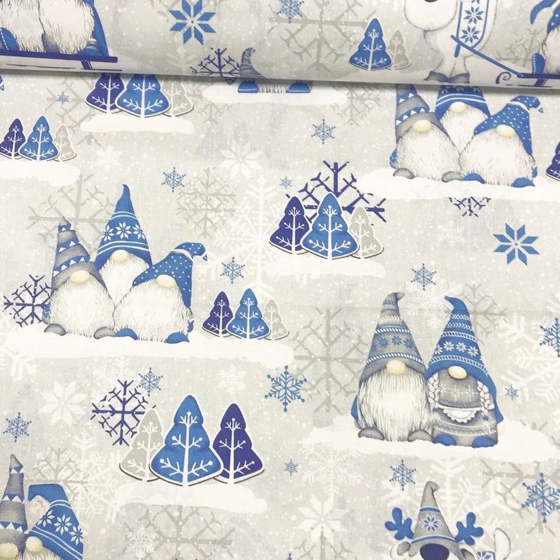 Gnome cotton fabric by the yard metre Gnome fabric Nordic | Etsy
