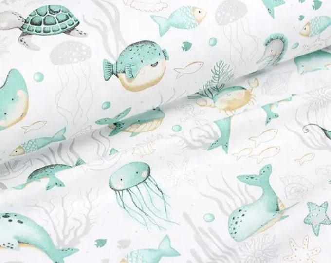 Watercolour Marine Life Fabric Sea Creatures on Transparent by ...