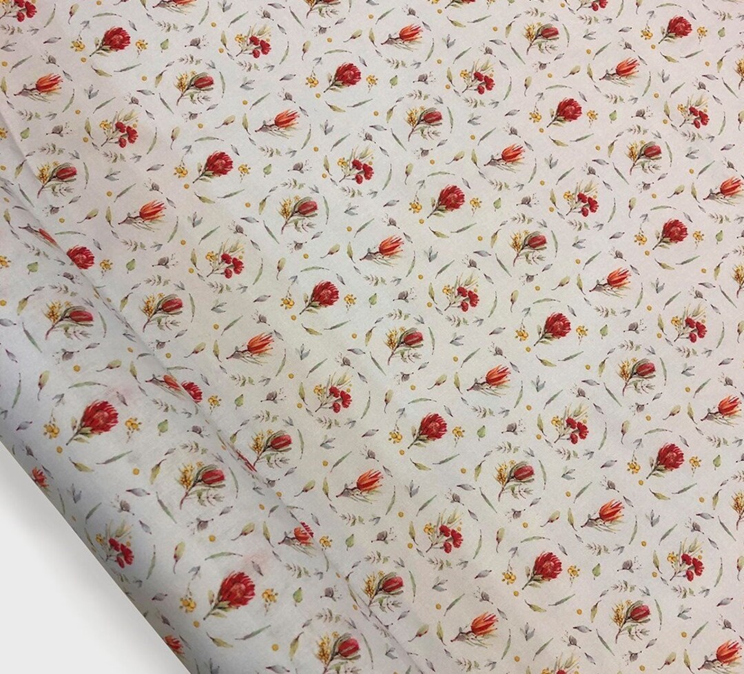 Protea Fabric Botanical Fabric Watercolor Tropical Flowers Fabric by ...