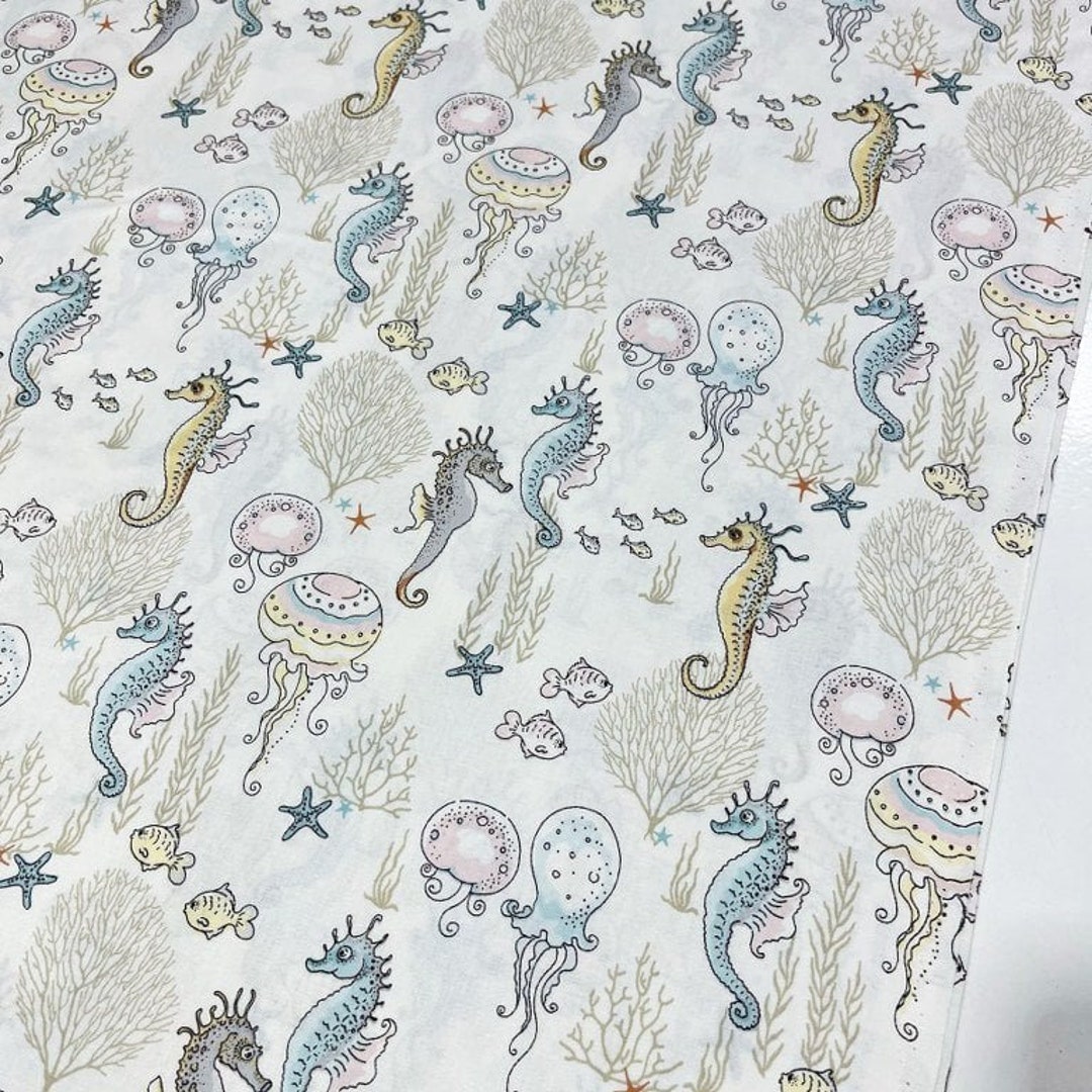 Sea Creatures Fabric Ocean Animals Fabric by the Yard-meter Baby Fabric Aquatic Fabric Nursery ...