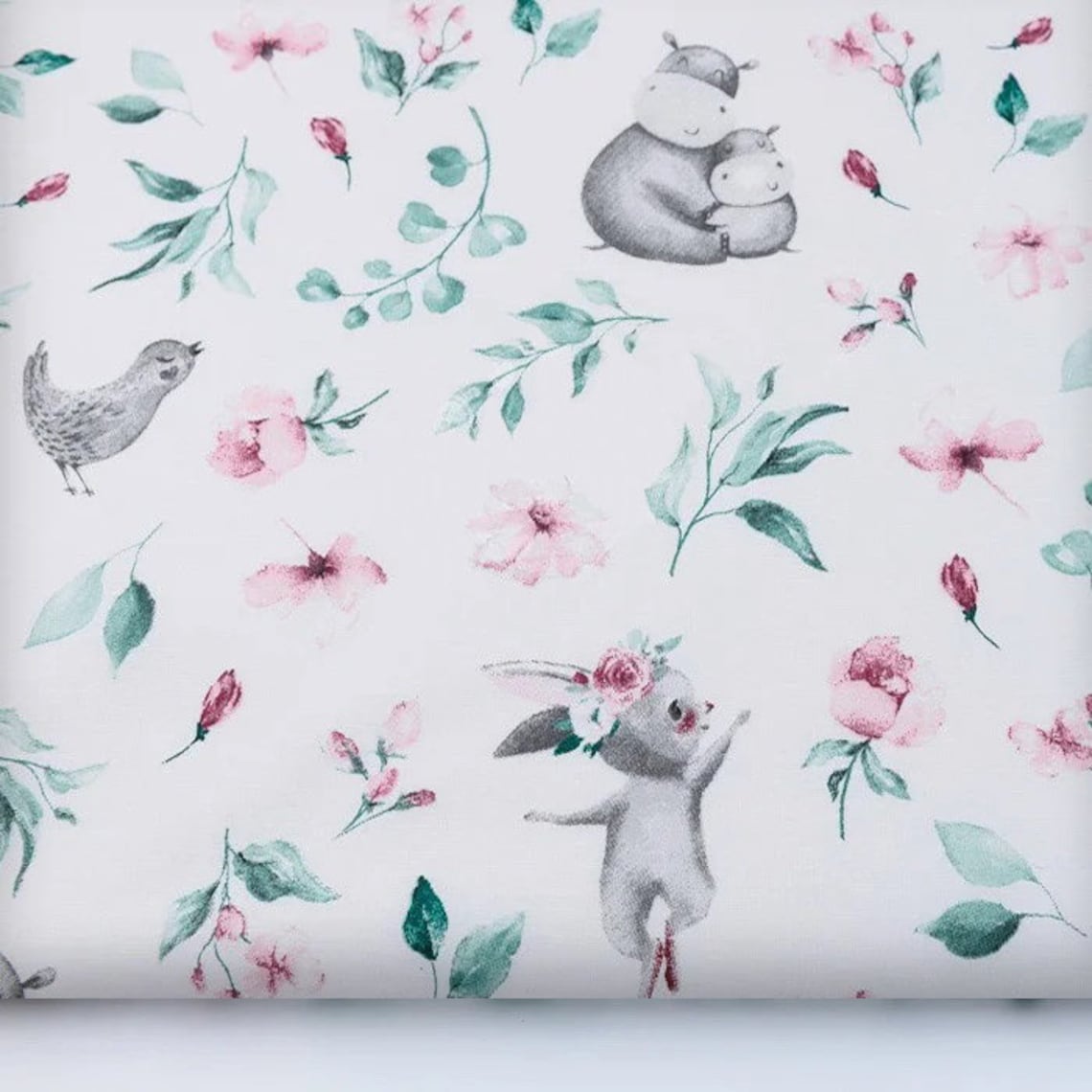 Nursery fabric Baby fabric by the yard-meter Hippopotamus | Etsy