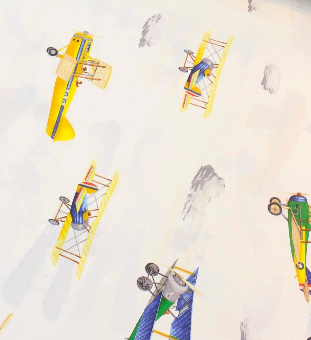 Airplane Fabric Retro Pilot Clouds Sky Fabric Nursery Fabric Baby Boy ...