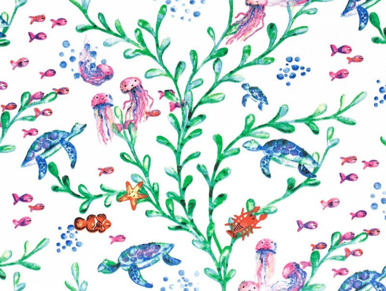 Sea life fabric Ocean animals fabric by the yard meter 100% | Etsy