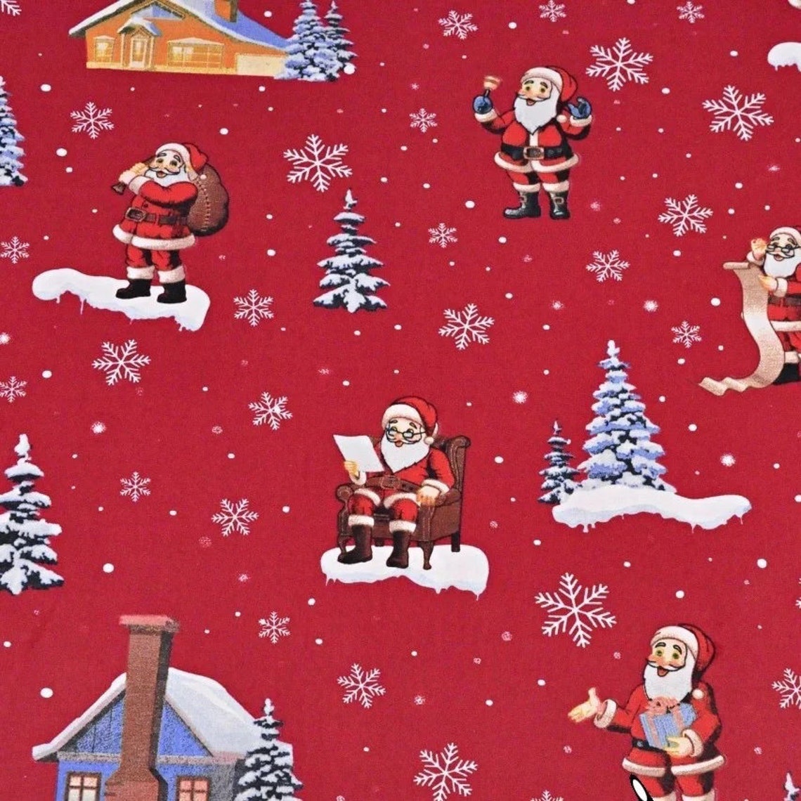 Santa fabric Christmas cotton fabric by the Yard-Metre Holiday | Etsy