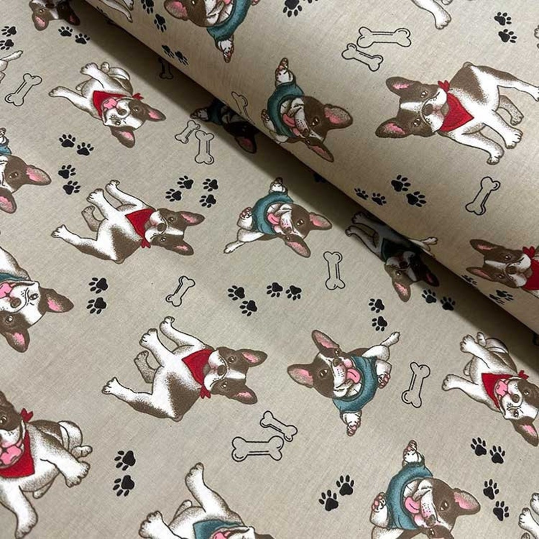 Dog Fabric French Bulldog Fabric Cute Dog Print Fabric by the Yard Pet ...