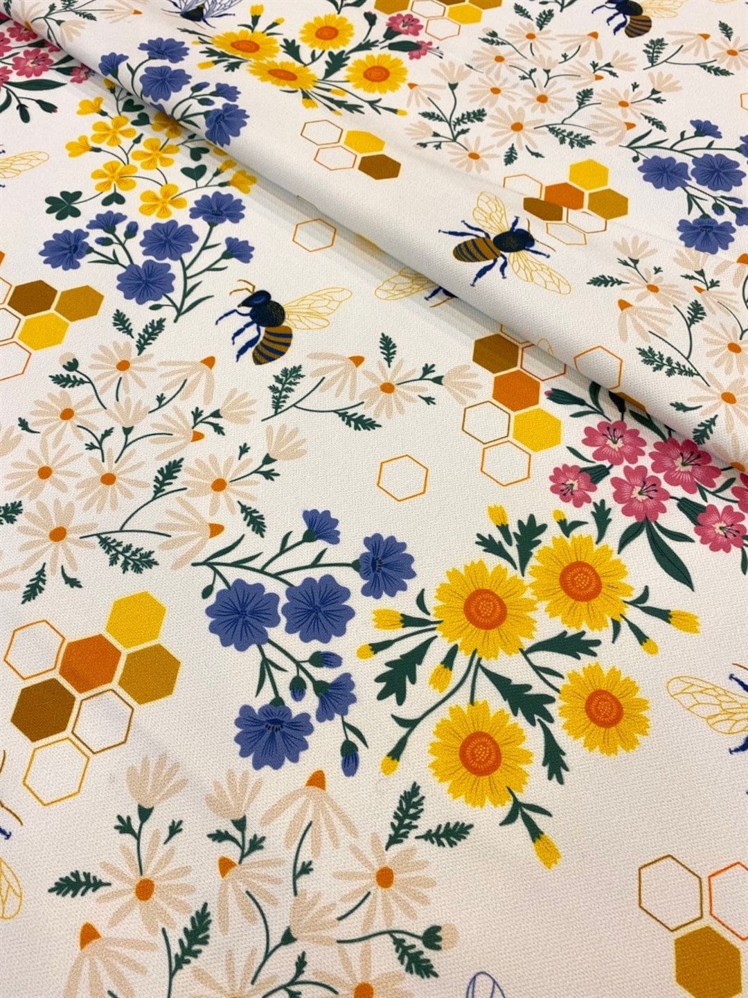 Bee Upholstery Fabric by the Yard Honeycomb Bumble Bee Botanical ...