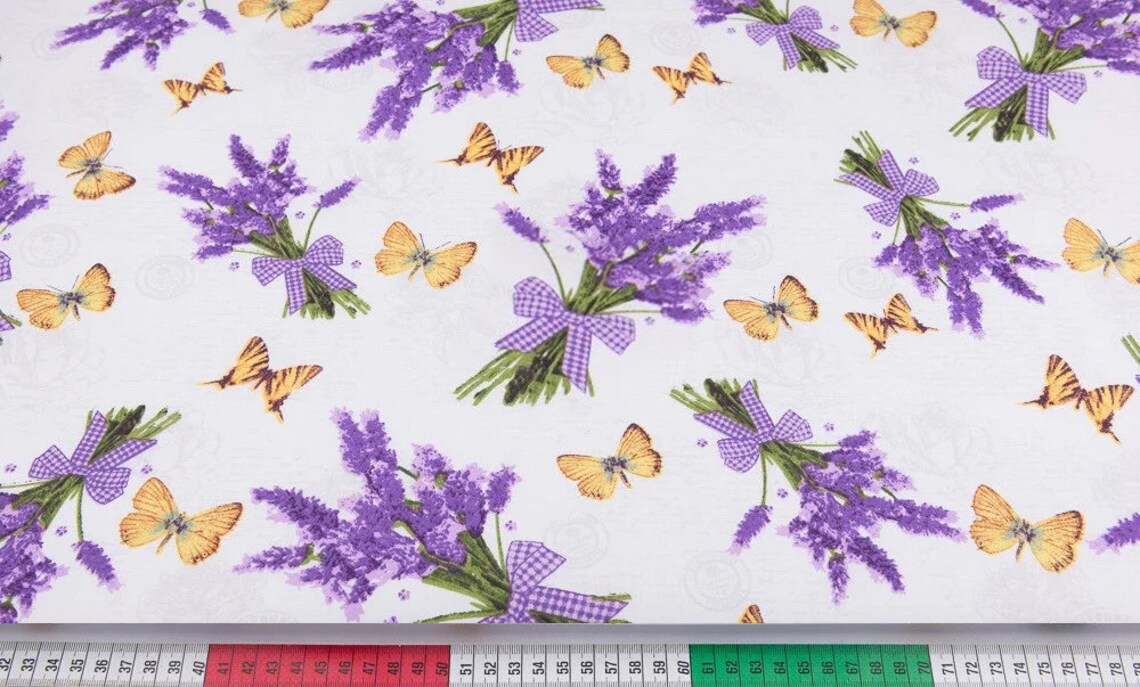 Lavender fabric with Flowers and Butterflies pattern Cotton | Etsy