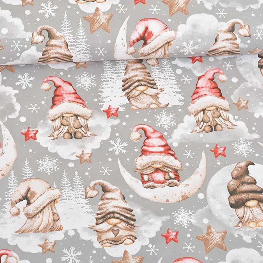Gnome Fabric Christmas Gnomes Fabric by the Yard-meter Scandinavian ...