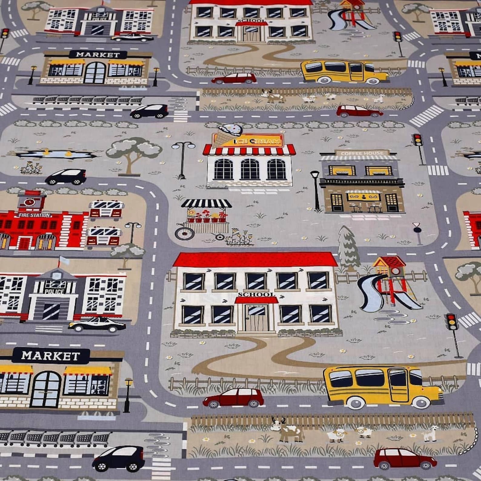 Playmat Fabric City Road Map Fabric Car Fabric by the Yard-meter Play ...