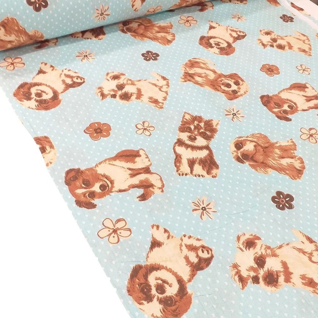 Dog Fabric Maltese Spaniel Fabric Cute Puppies Breeds Fabric by the ...