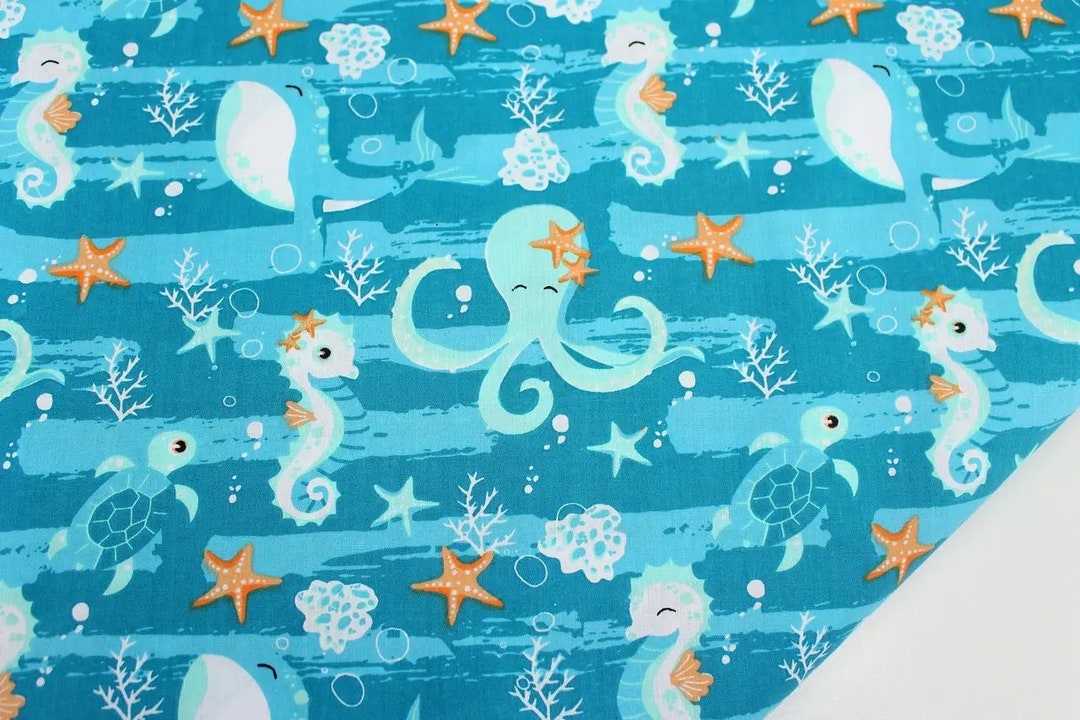 Sea Animals Fabric Ocean Creatures Fabric Baby Fabric by the Yard Girl ...