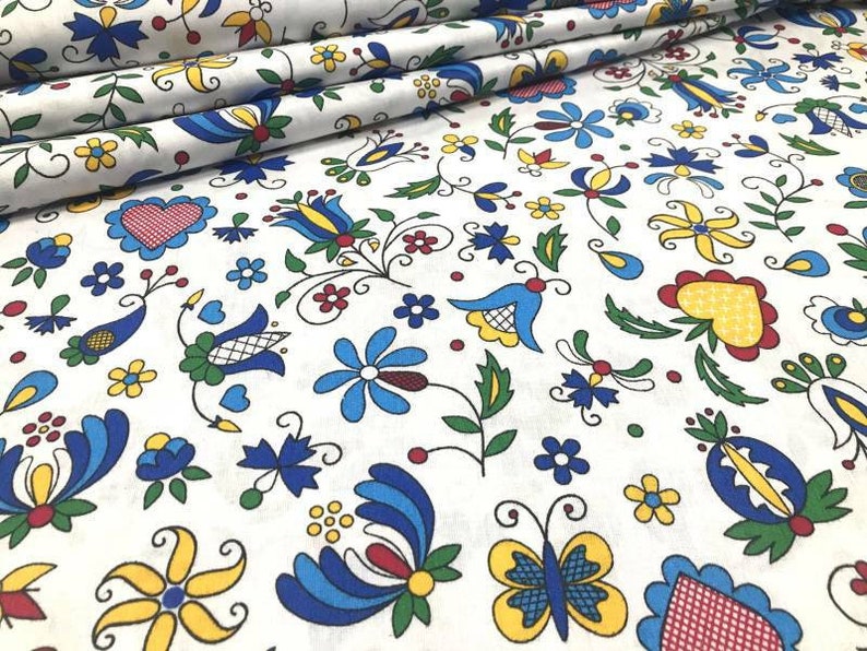Polish folk fabric by the yard Colorful flowers 100 % cotton | Etsy