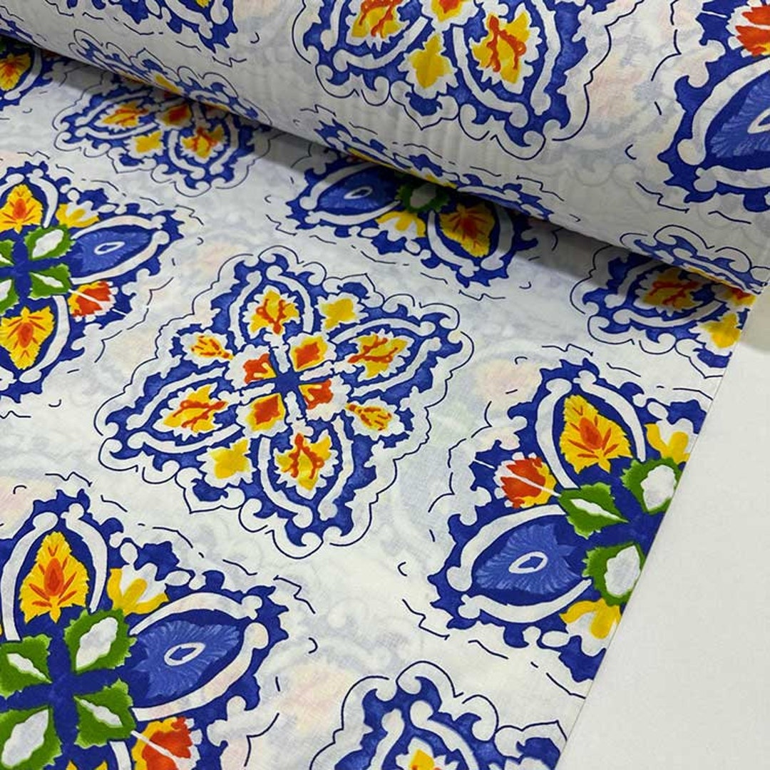 Ikat Fabric Ethnic Fabric Portugal Spanish Majolica Tile Fabric by the ...
