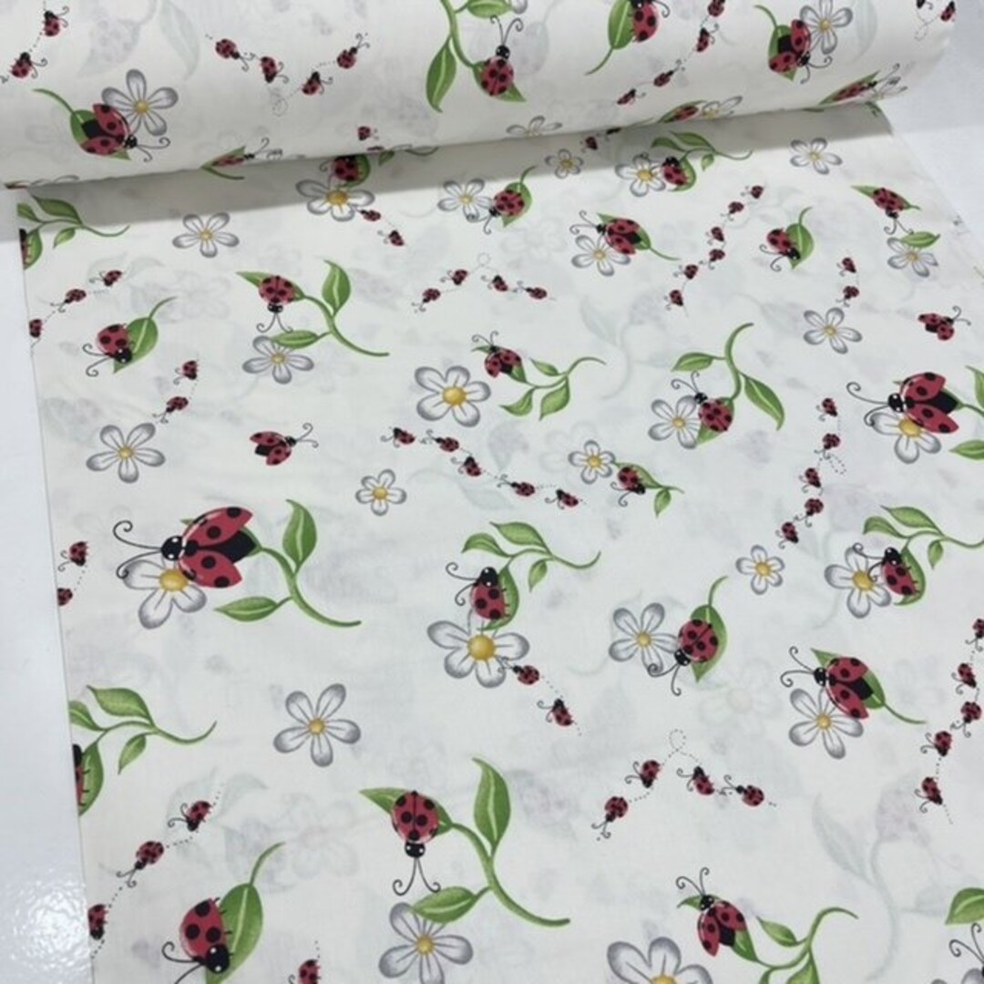 Ladybug Fabric Ladybird Fabric Insects and Flowers Fabric - Etsy