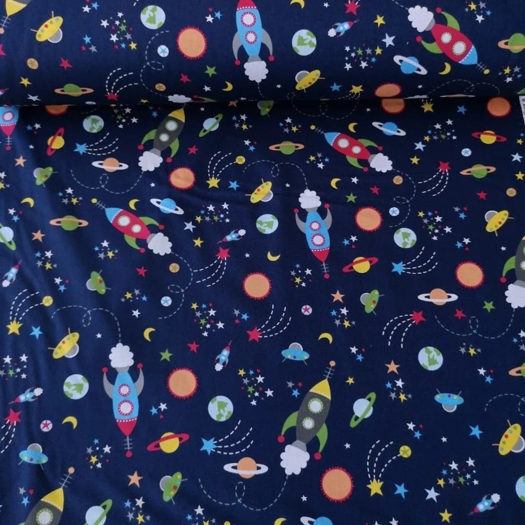 Space Fabric Rocket Ship Fabric Planets and Galaxy Fabric Baby Boy ...