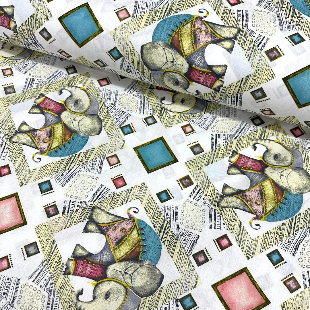 Elephant Fabric Indian Elephants Fabric Boho Fabric Elephant Print ...