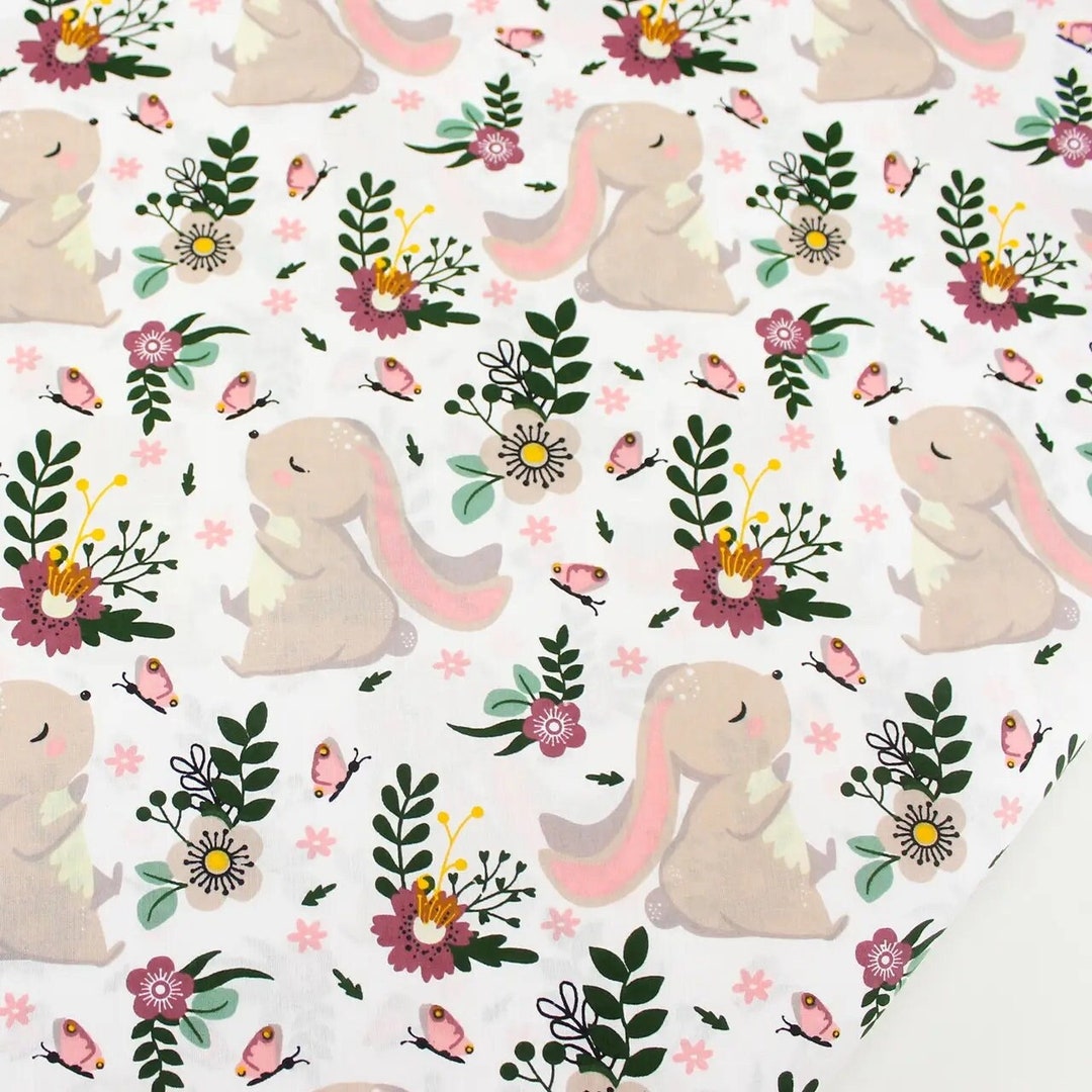 Baby Girl Fabric Nursery Fabric With Rabbits and Flowers Bunny Fabric ...