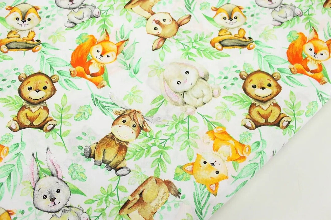 Baby Animals Fabric by the Yard Cute Forest Friends Fabric Nursery ...