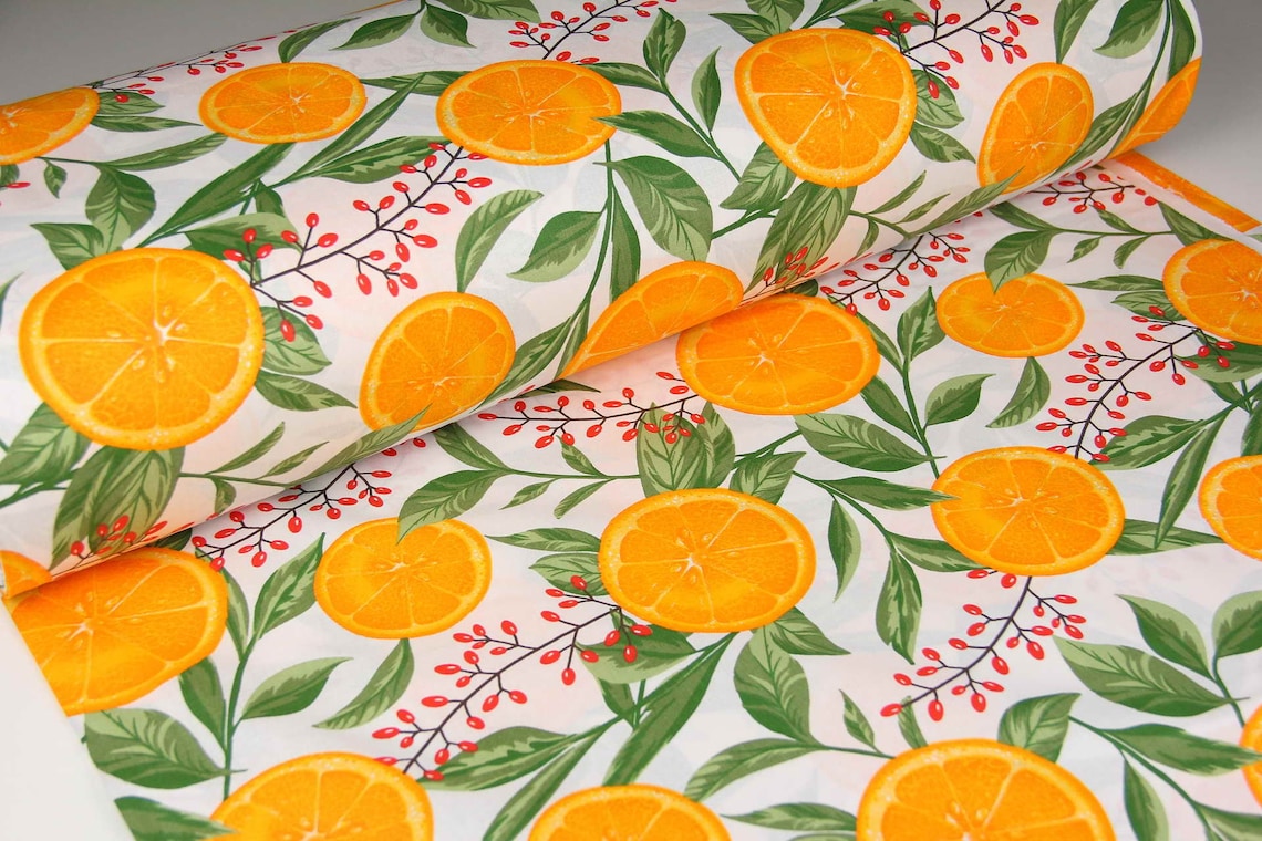 Fruit print fabric Oranges fabric by the yard-meter Citrus | Etsy