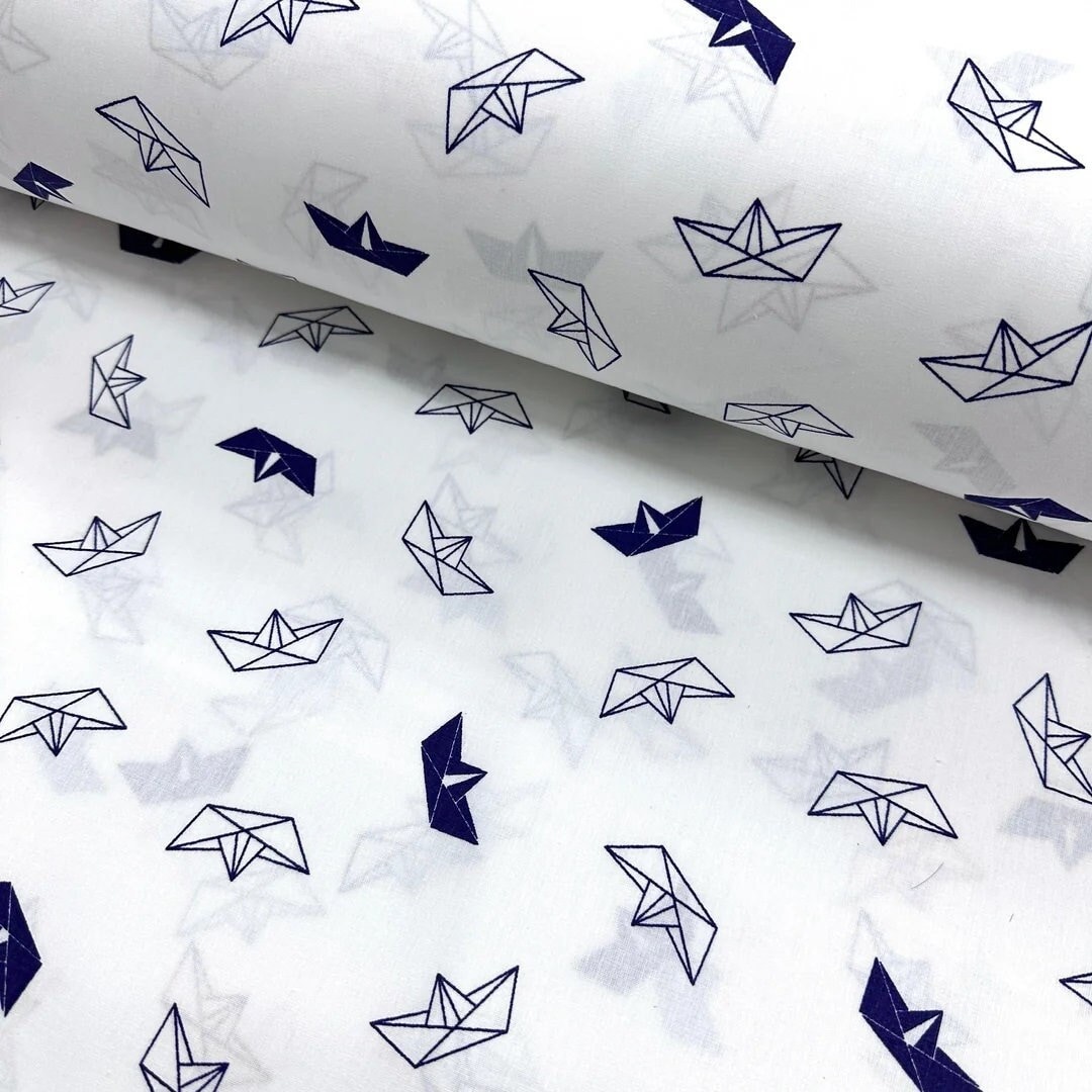 Nautical Fabric Marine Ocean Sea Themed Fabric by the Yard Paper Boat ...