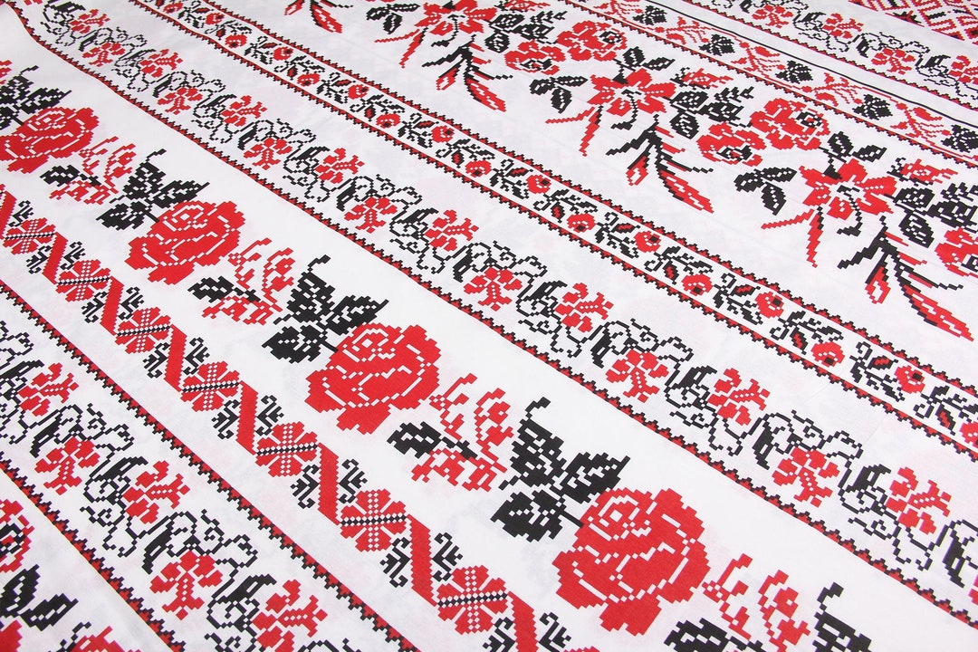 Ukrainian Traditional Fabric by the Yard Embroided Imitation Print ...