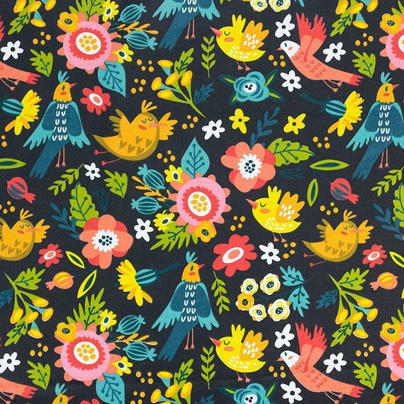 Bird Fabric by the Yard-meter Floral Fabric Folklore Fabric | Etsy