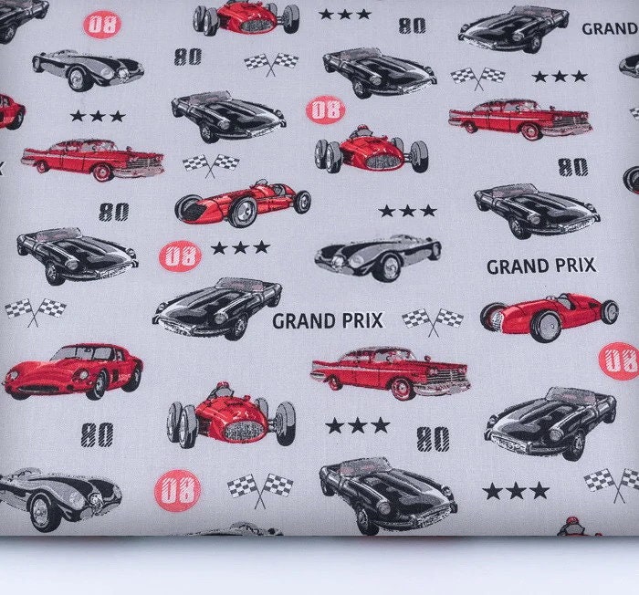 Retro car fabric by the Yard-Half yard Metre Race car Racing | Etsy