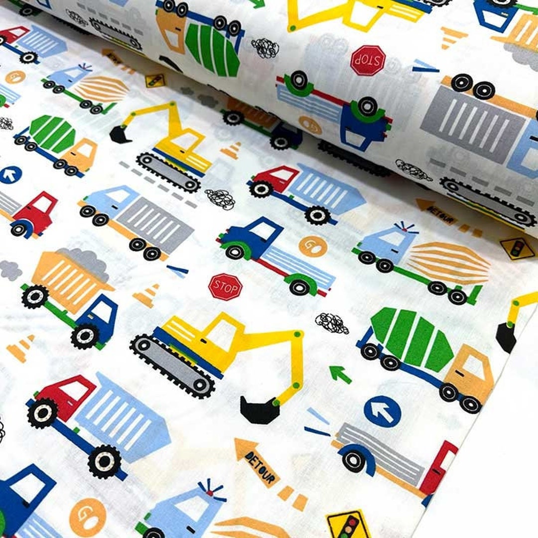 Construction Vehicles Fabric Excavator Digger Fabric by the Yard Trucks ...