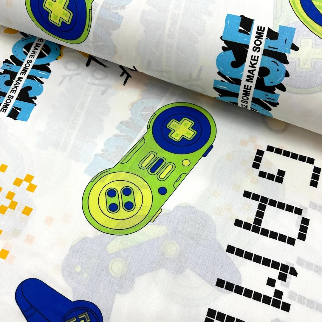 Video Game Fabric by the Yard Computer Games Fabric Baby Boy Fabric ...