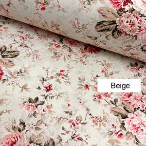 Cabbage Rose Fabric Cotton Fabric by the Yard Pastel Floral Fabric ...