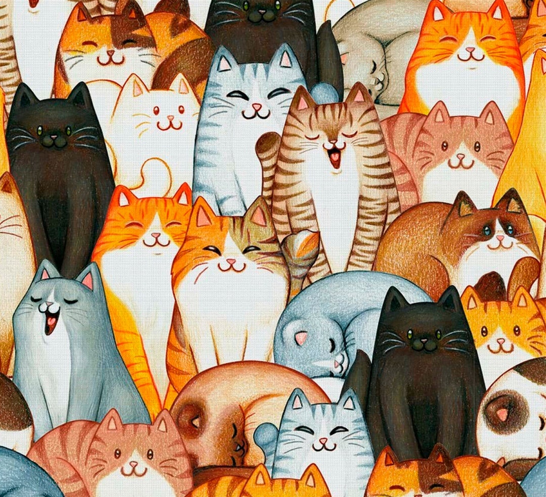 Cat Fabric Upholstery Fabric by the Yard Kitten Print Material Home ...