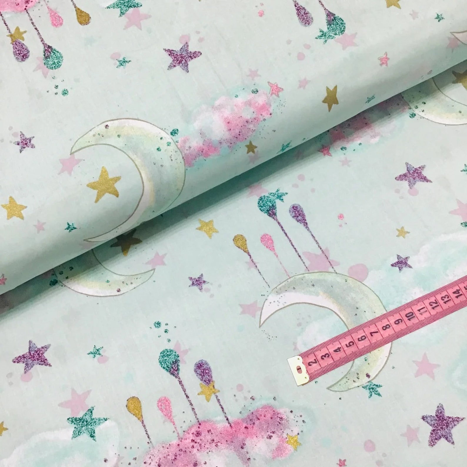 Clouds fabric Moon fabric cotton fabric by the yard Gold | Etsy