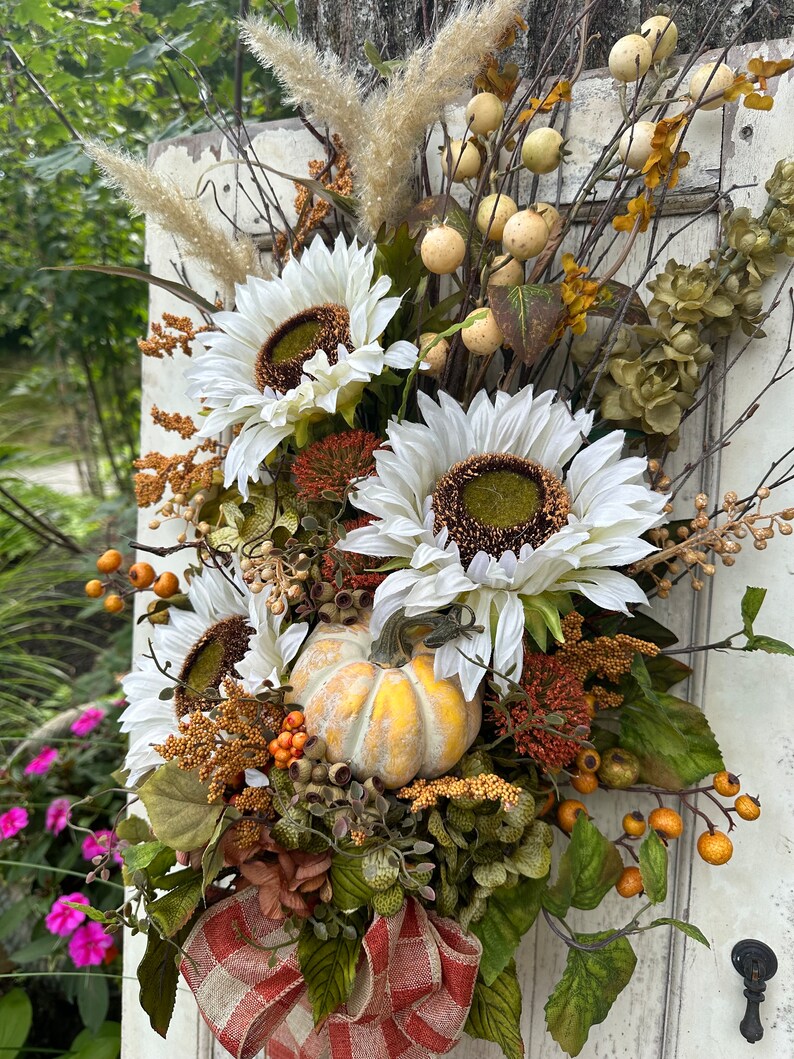 White Sunflower Fall Door Swag - Etsy