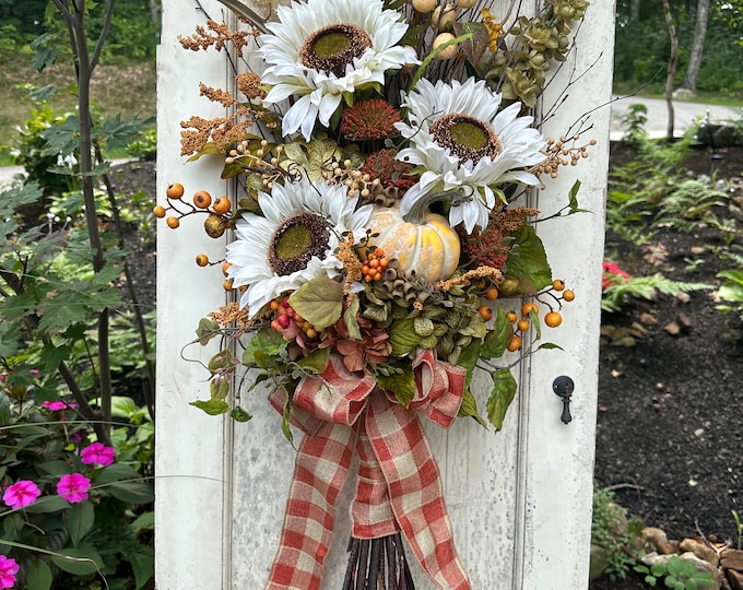 White Sunflower Fall Door Swag - Etsy