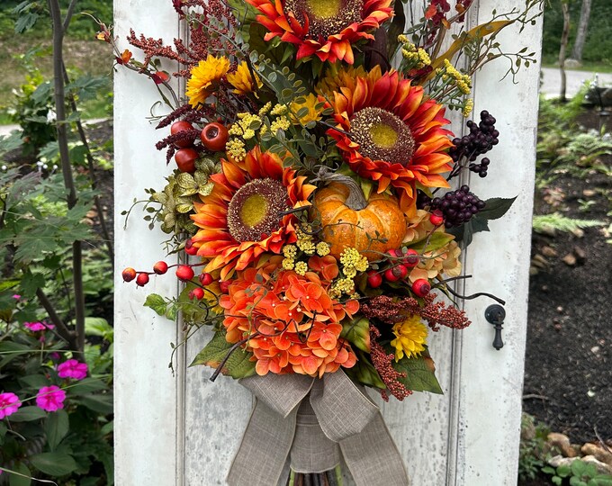 Red Sunflower Fall Door Swag - Etsy